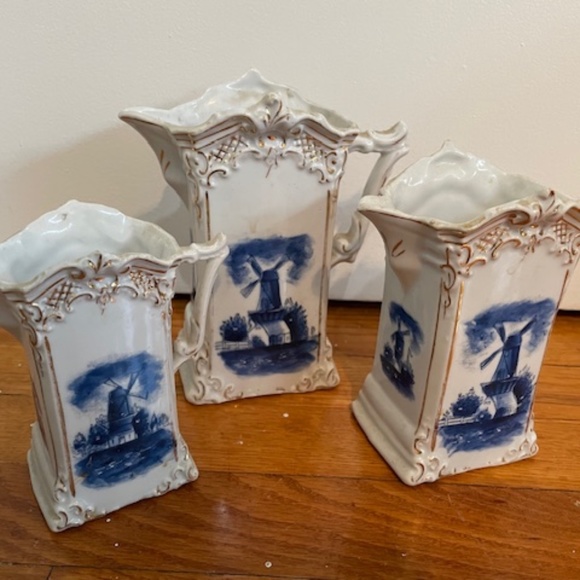 Accents | 3 Antique Milk Jugs With Delft Decor | Poshmark